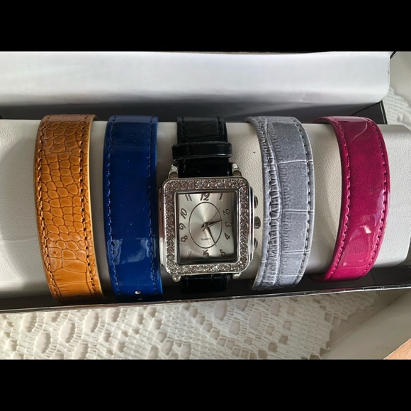 Accessories | Silver Toned Watch W Rhinestone 5 Colored Bands | Poshmark